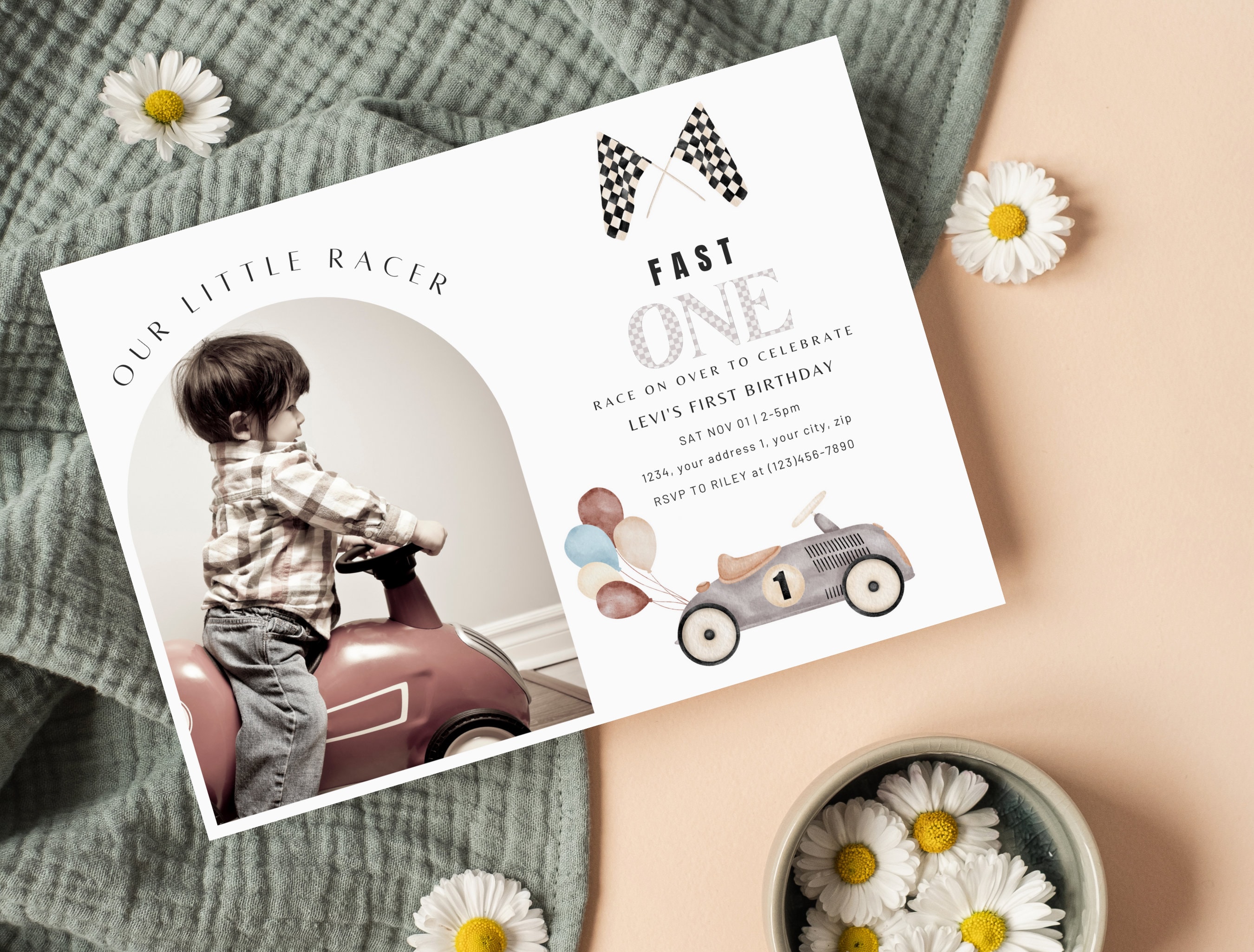 Fast One Race Car Invitation, Fast One Birthday, First Birthday Party ...
