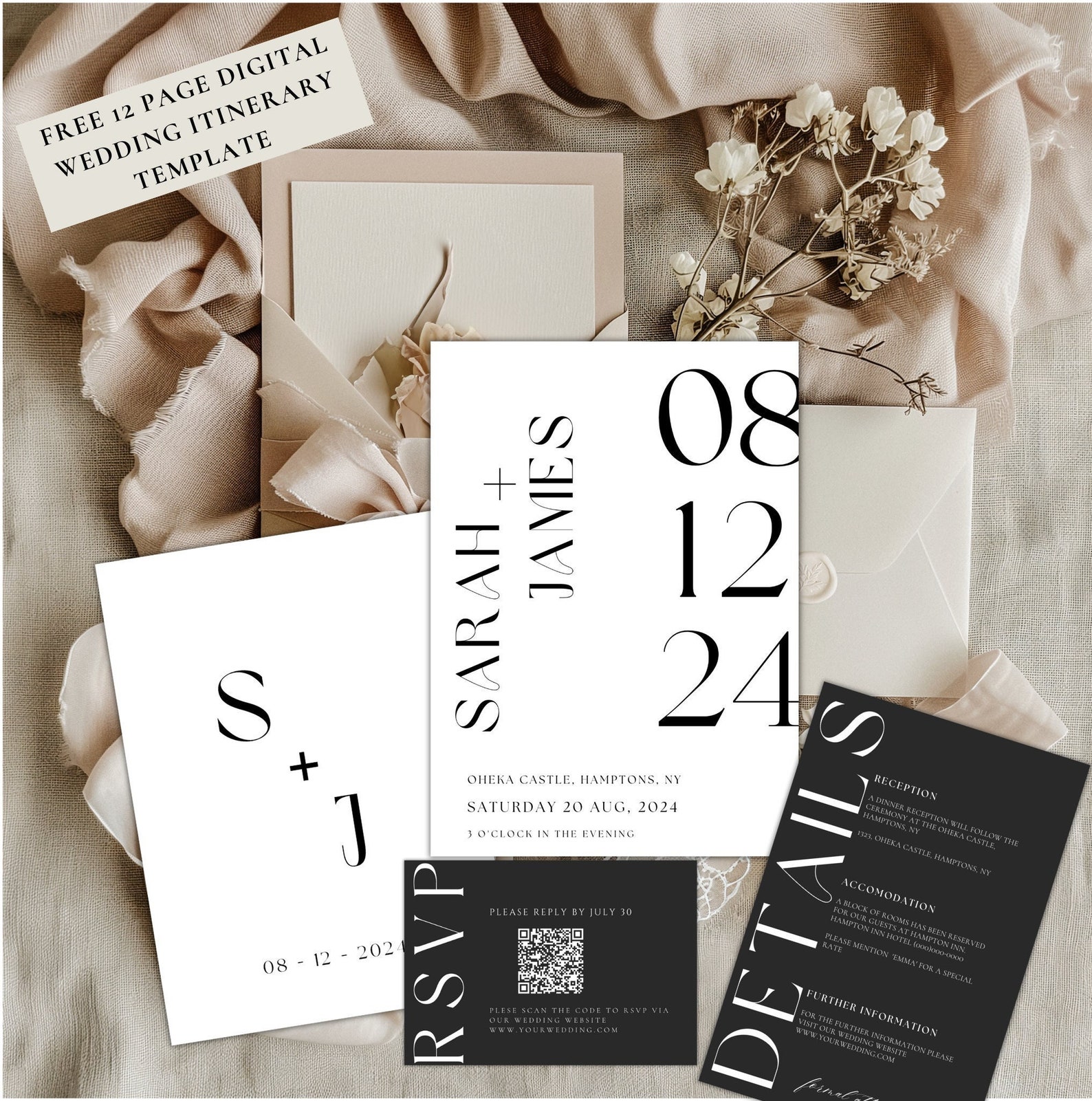 Modern Contemporary Wedding Invitation Suite, Modern Black Invitation ...