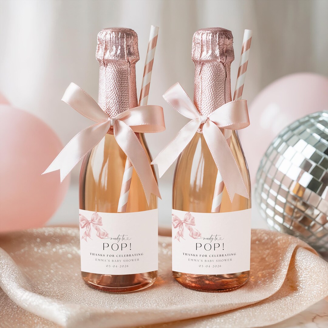 Pink Bow Mini Wine Labels, Coquette Mini Wine Labels Template, Pink Bow ...