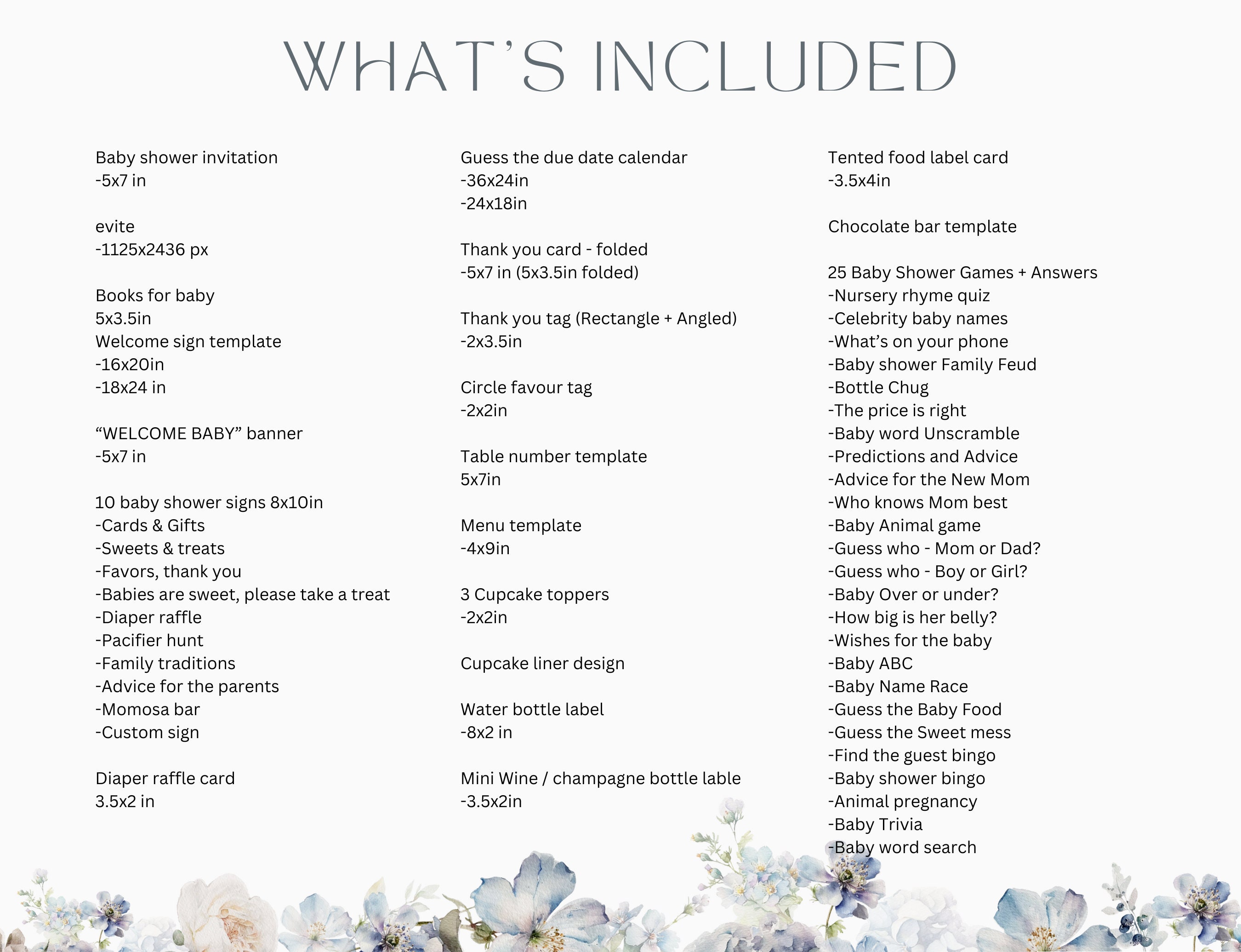 Blue Baby in Bloom Bundle, Dusty Blue Baby Shower Bundle. Blue Floral ...