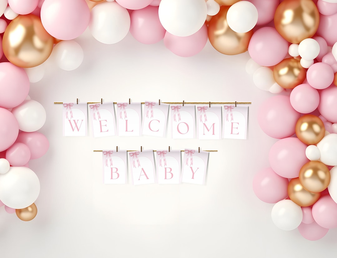 Pink Bow Banner Template, Girl Baby Shower Custom Banner, Blush Pink ...