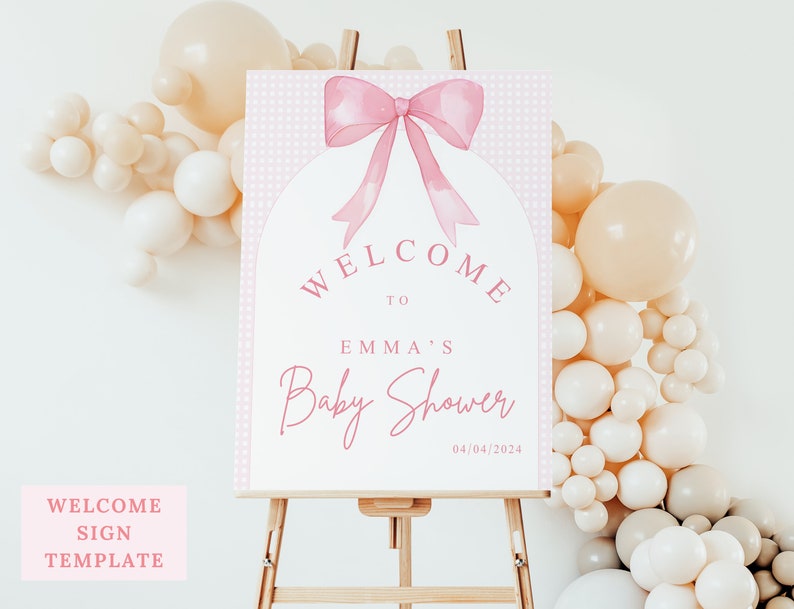 Pink Bow Baby Shower Invitation Bundle, Pink Gingham Ribbon Baby Shower ...