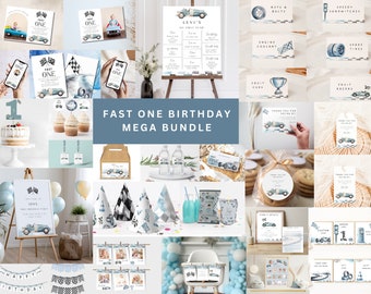 Fast One Birthday Bundle, Retro Race Car First Birthday Party ...