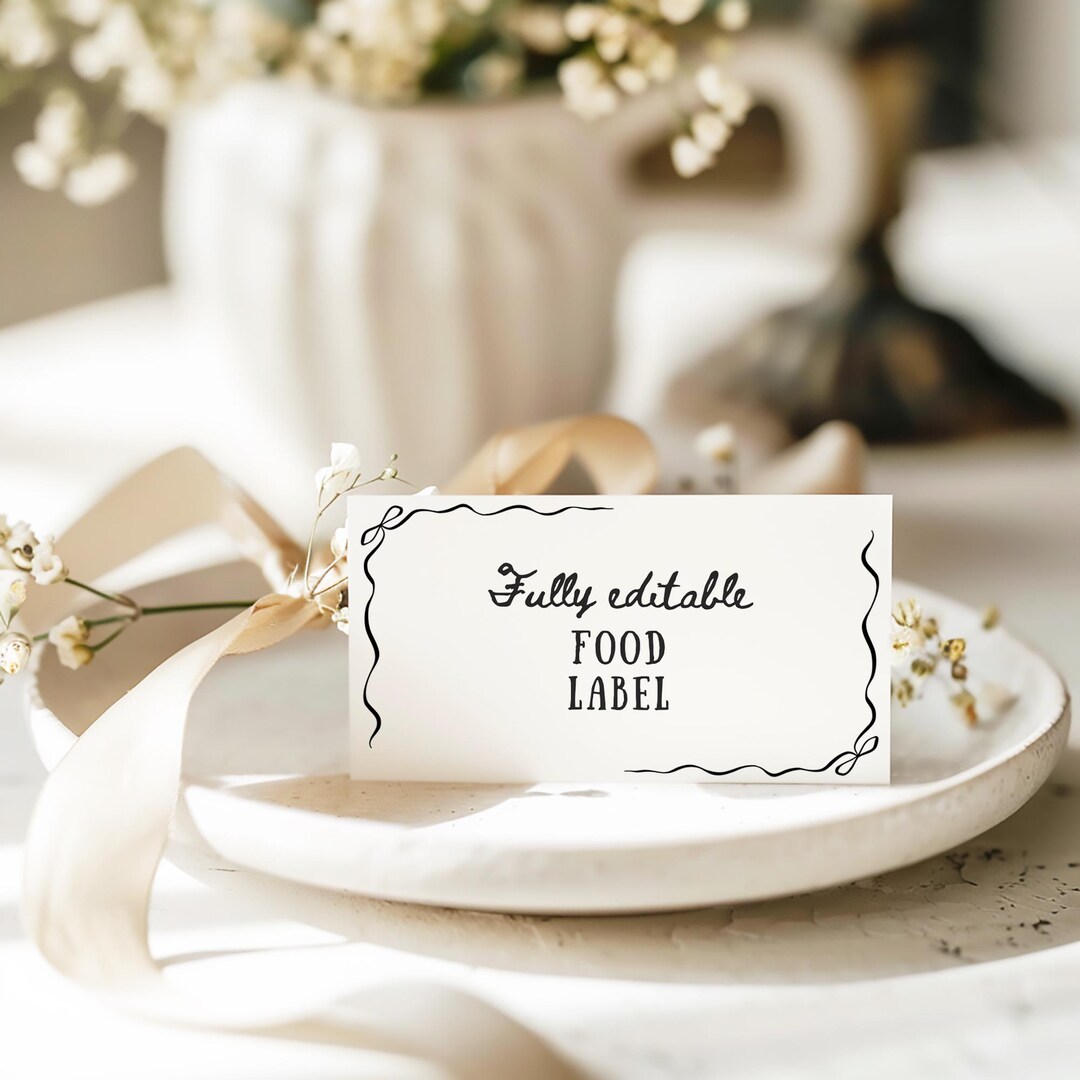 Hand Drawn Wedding Food Labels Template: Blue Bow Design (digital ...