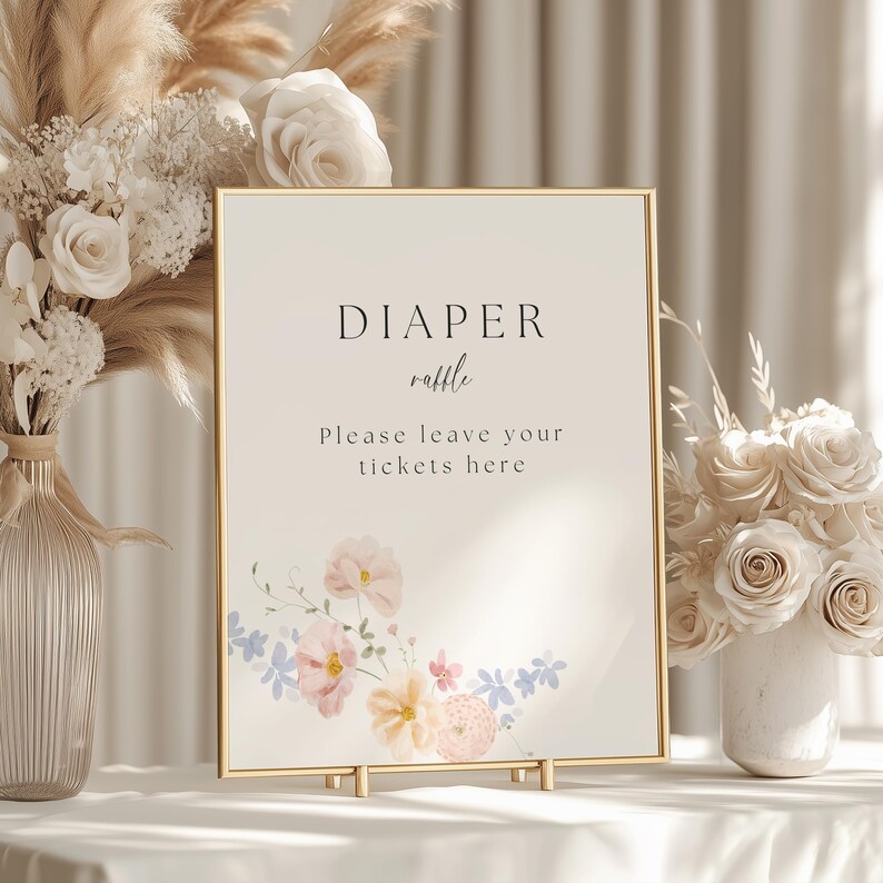 Wildflower Baby Diaper Raffle Sign, Pink Wildflower Diaper Raffle Signs ...