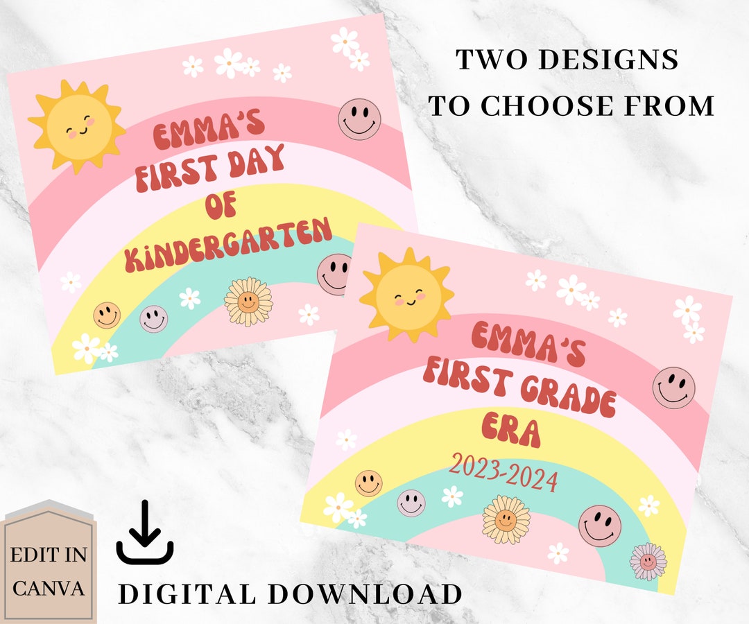 Editable First Day of First Grade Sign, Groovy First Day of School Sign ...