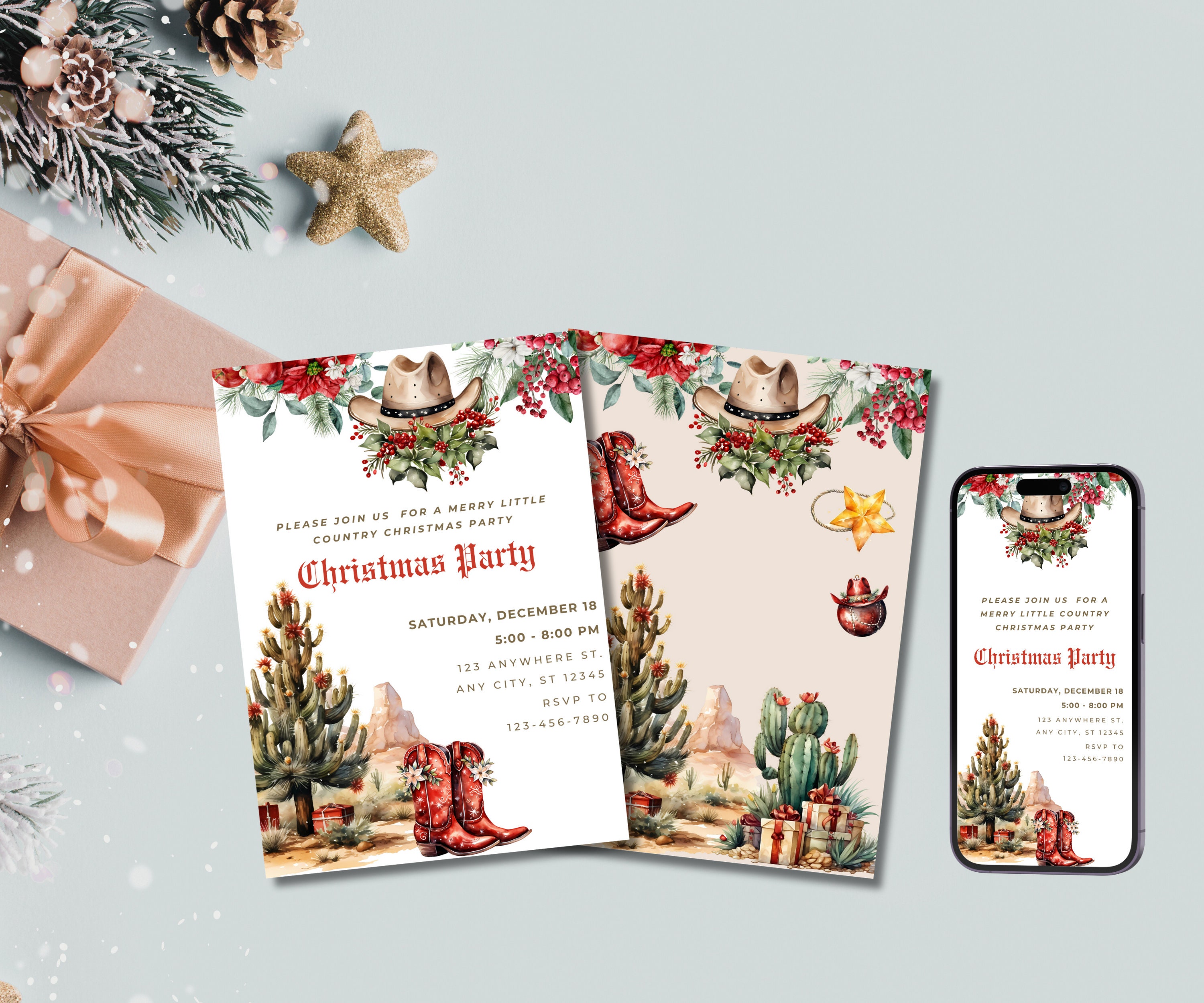 Western Christmas Party Invitation Template, Cowboy Christmas Party ...