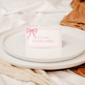 EDITABLE Pink Bow Tent Card Food Labels Baby Shower, Minimalist Baby ...