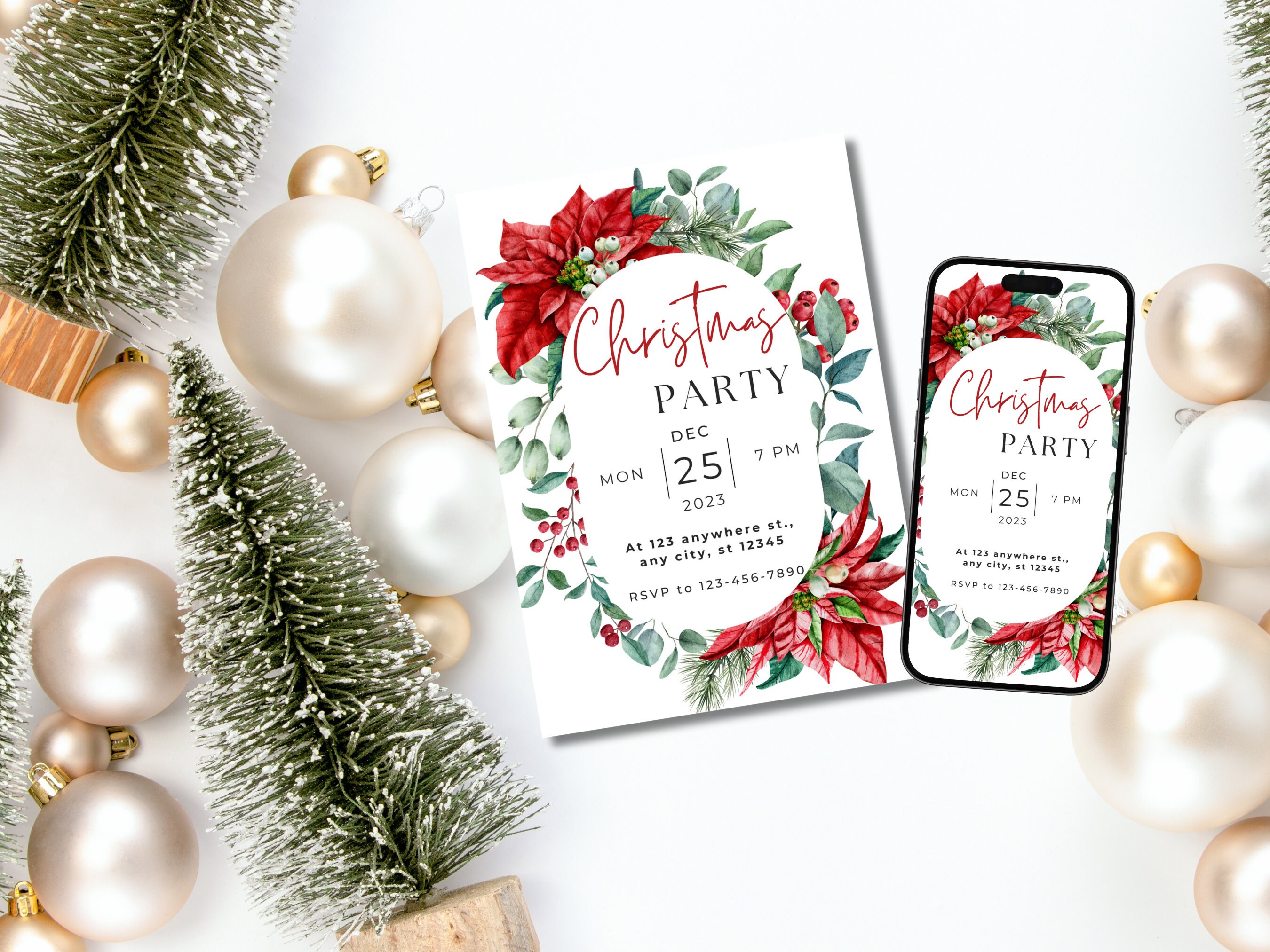 Minimalist Christmas Party Invitation Template, Christmas Party ...