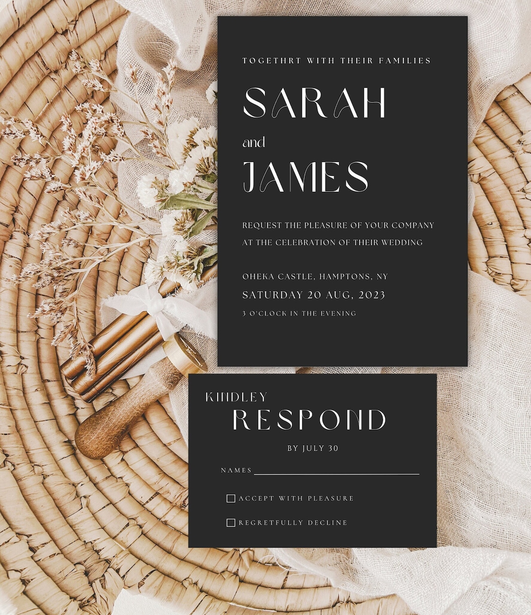 Black Modern Wedding Invitation Template, Classic Fun Invitation ...