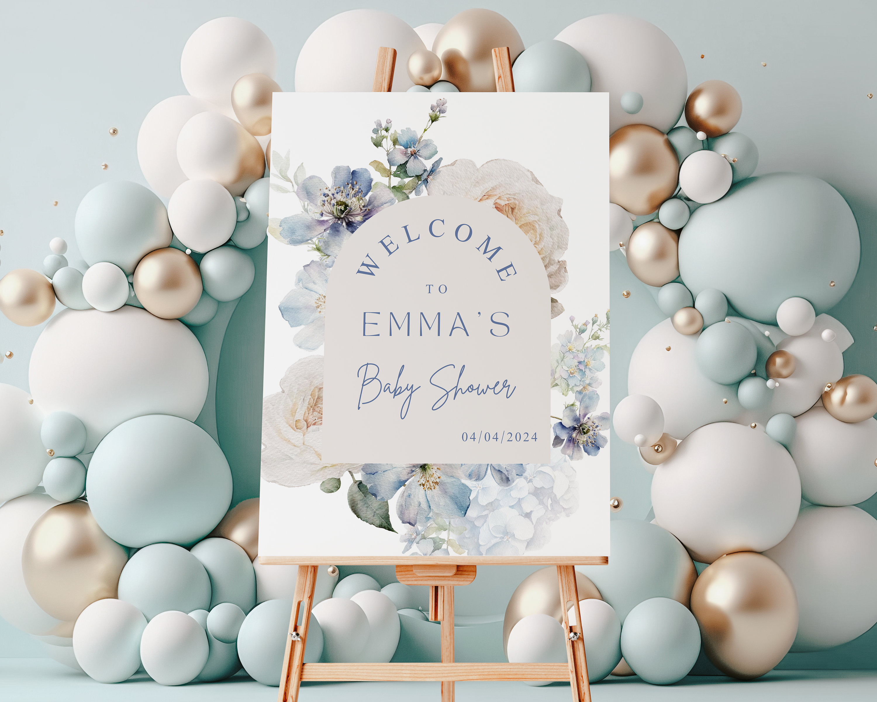Blue Baby in Bloom Welcome Sign, Boy Floral Shower Welcome Sign, Dusty ...