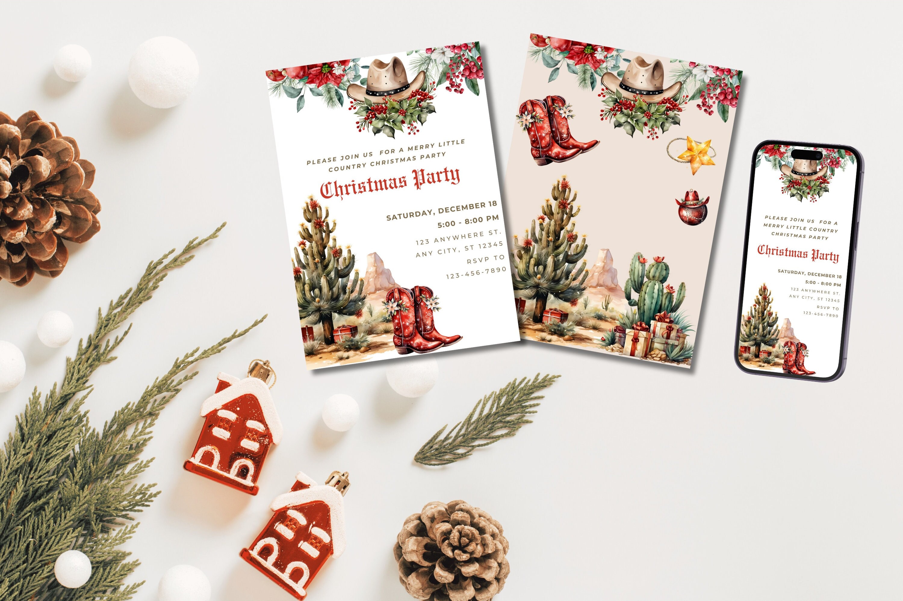 Western Christmas Party Invitation Template, Cowboy Christmas Party ...