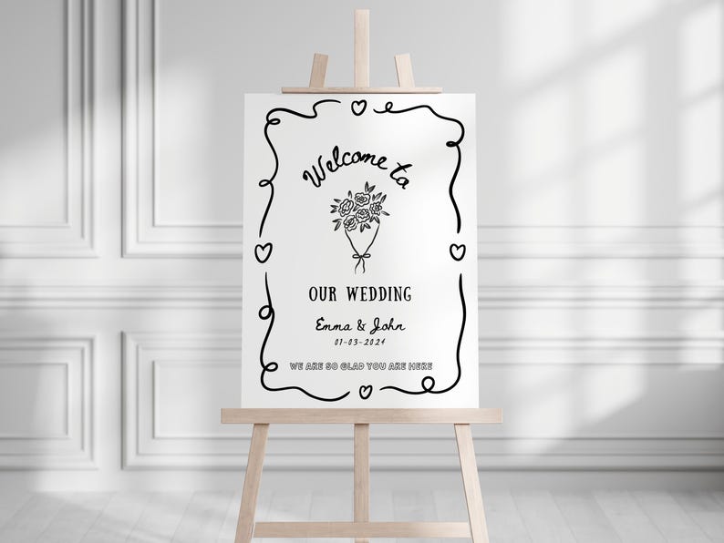 Wedding Welcome Sign, Hand Drawn Wedding Welcome Sign, Whimsical Fun ...
