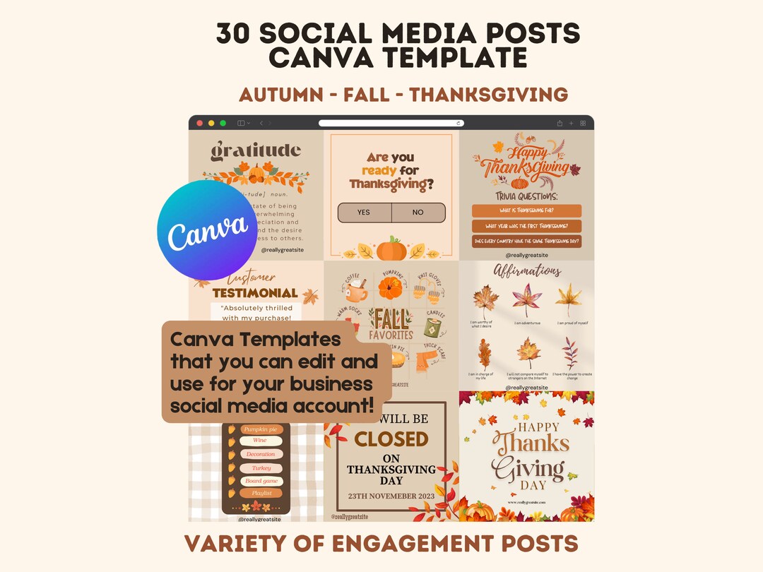 Social Media Posts for Autumn Fall & Thanksgiving Facebook - Etsy