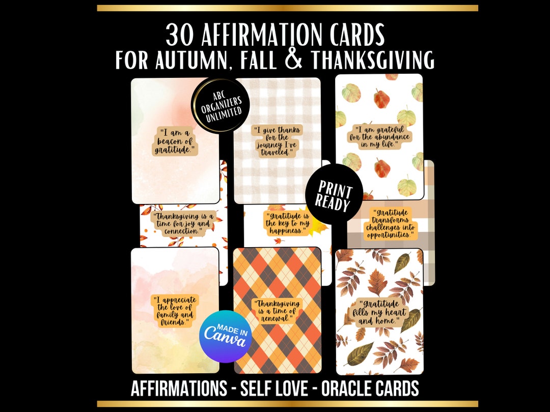 Autumn Fall or Thanksgiving Daily Affirmation Cards for - Etsy