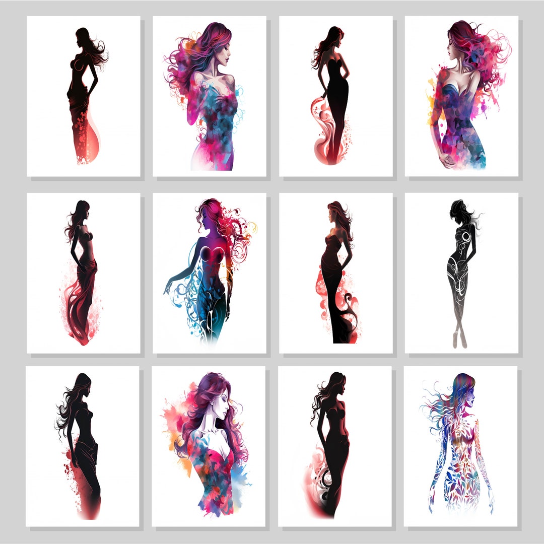 Set Of 12 Sexy Nude Woman Silhouette Wall Art Poster Print Etsy