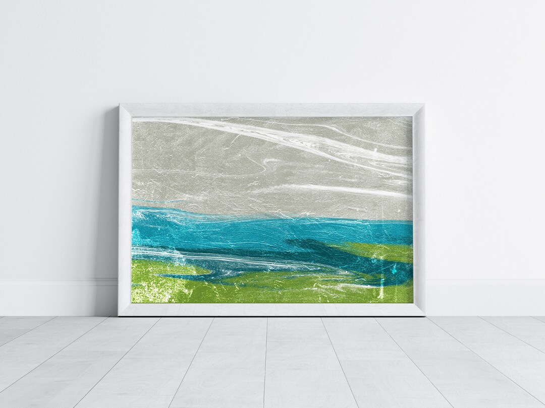 Bright Blue and Green Digital Abstract Printable Wall Art, Minimalist ...