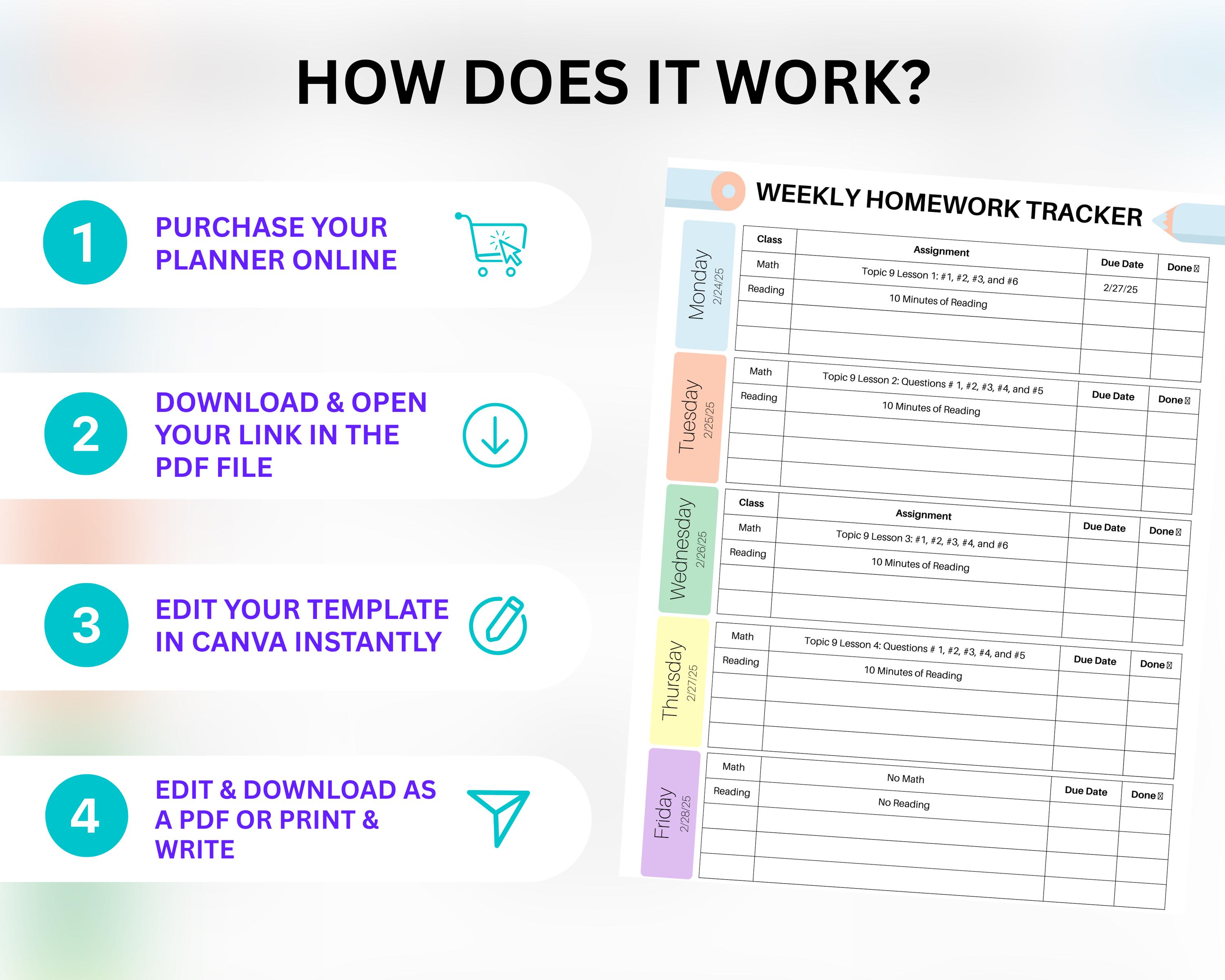 Editable Homework Planner | Printable, Digital | Student Planner ...