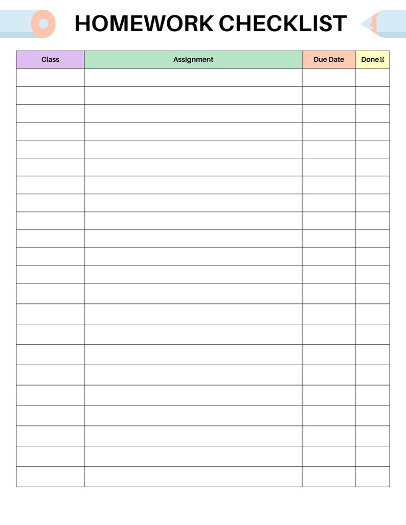 Editable Homework Planner | Printable, Digital | Student Planner | Assignment Checklist, Study ...