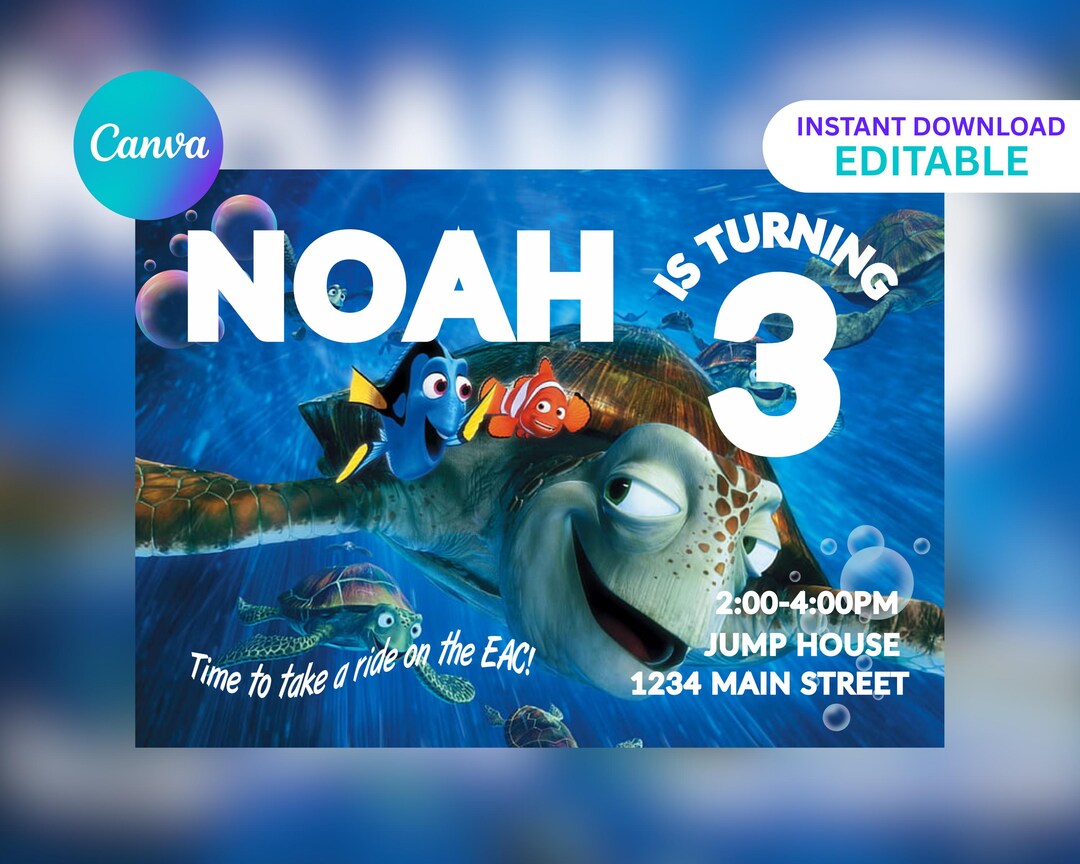 Finding Nemo Digital Invitation | Editable Birthday Party Invite ...
