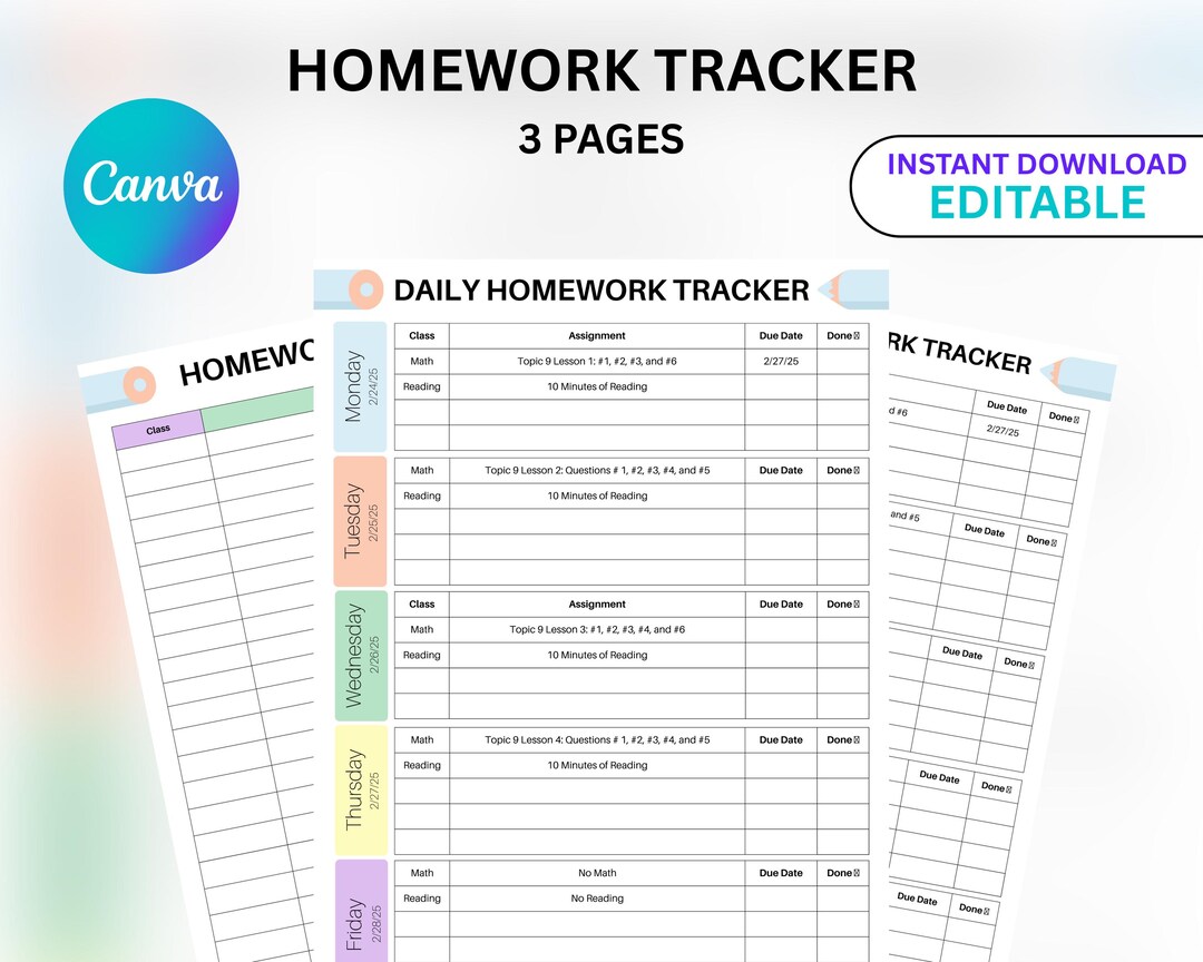 Editable Homework Planner | Printable, Digital | Student Planner ...