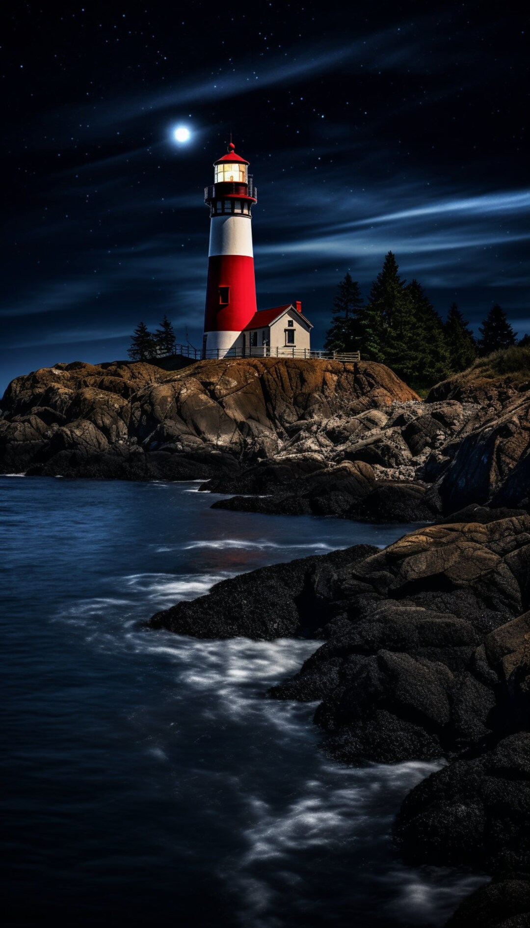 Lighthouse Full Moon Night, Coastal Wall Art (digital Download) - Etsy