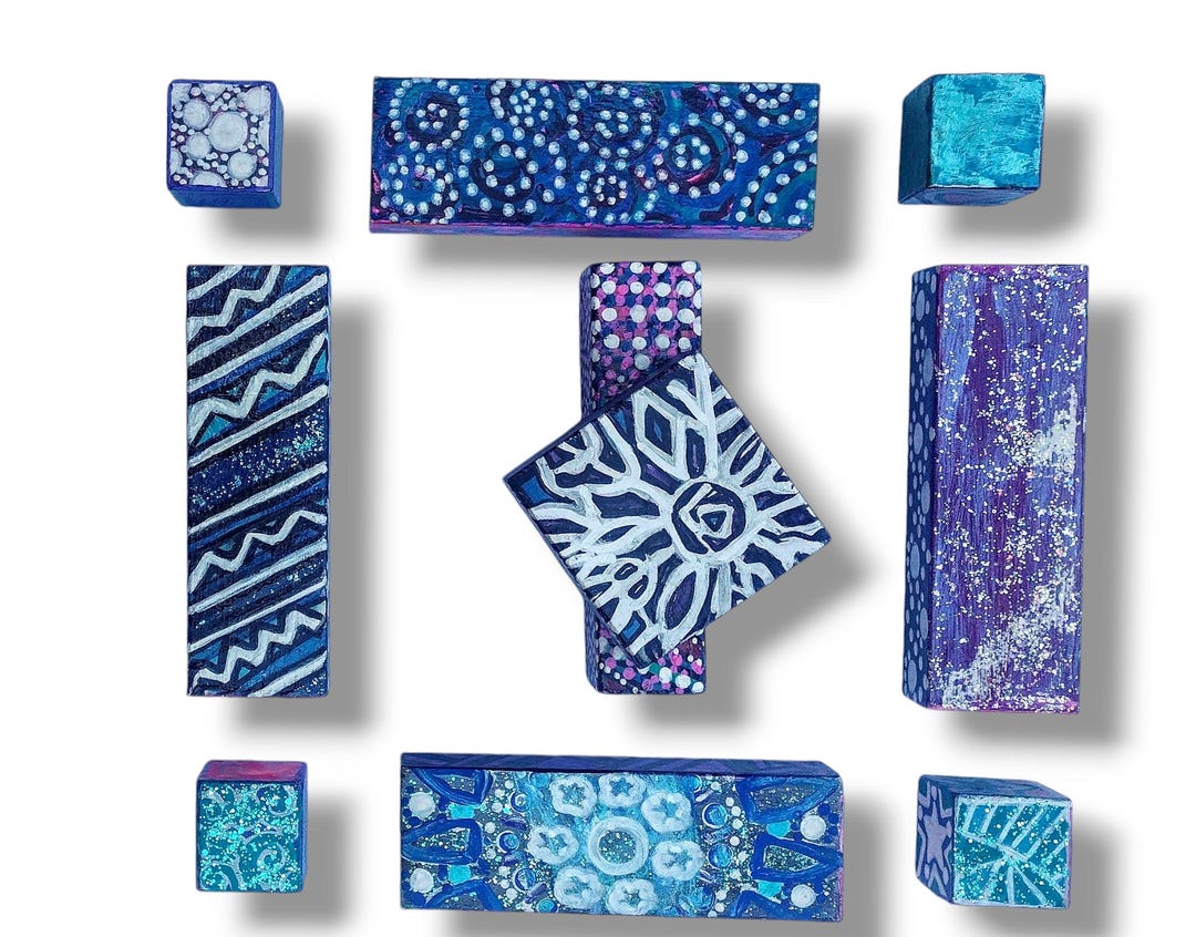 Hand Painted Doodle Art, Wood Blocks, Montessori Toys, Building Block ...