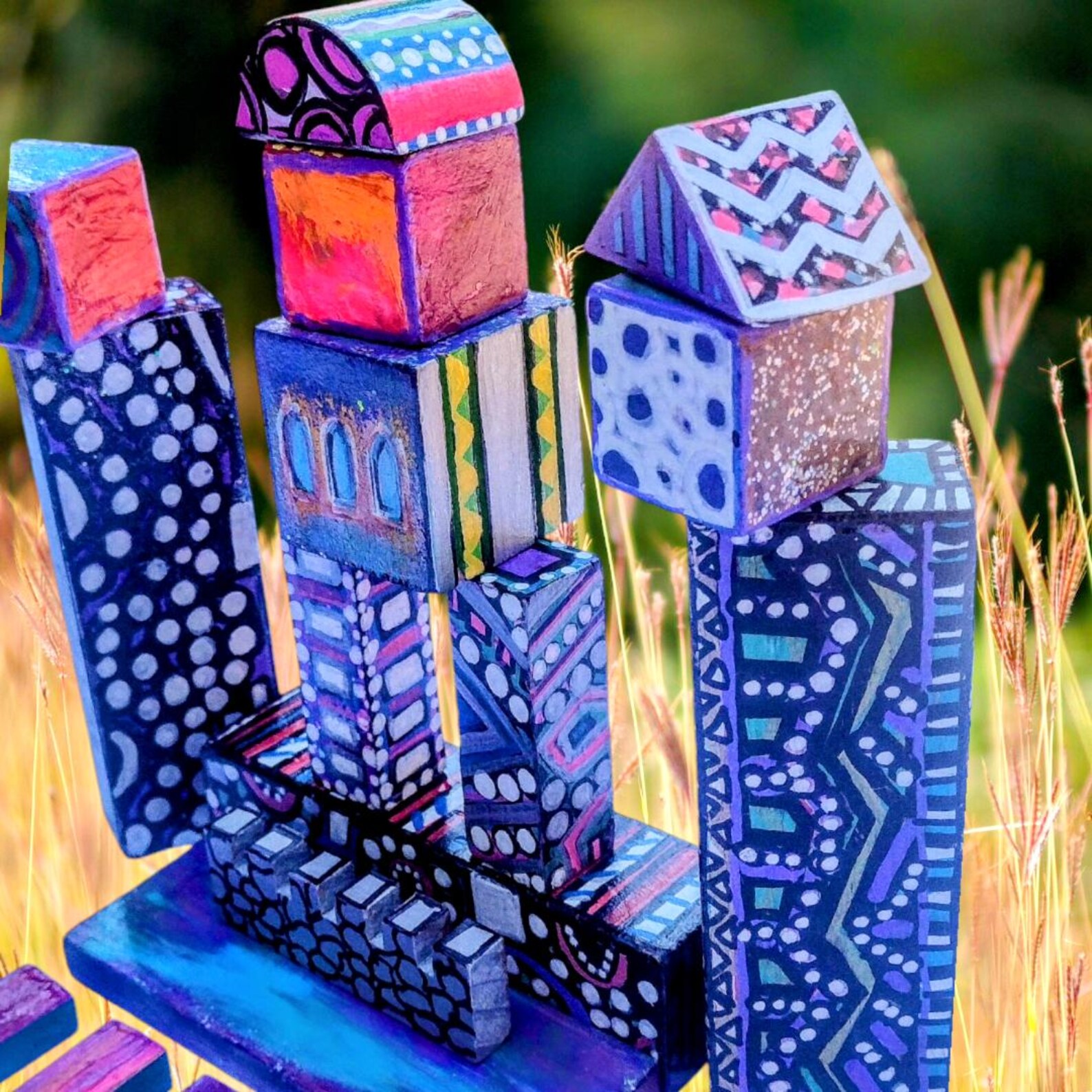 Purple Hand Painted, Set of 19 Art Blocks- Storybook Collection - Etsy