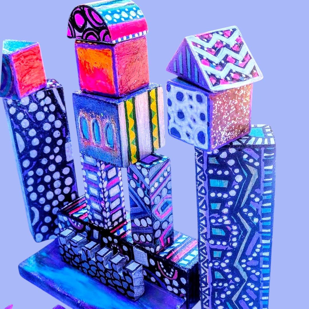 Purple Hand Painted, Set of 19 Art Blocks- Storybook Collection - Etsy