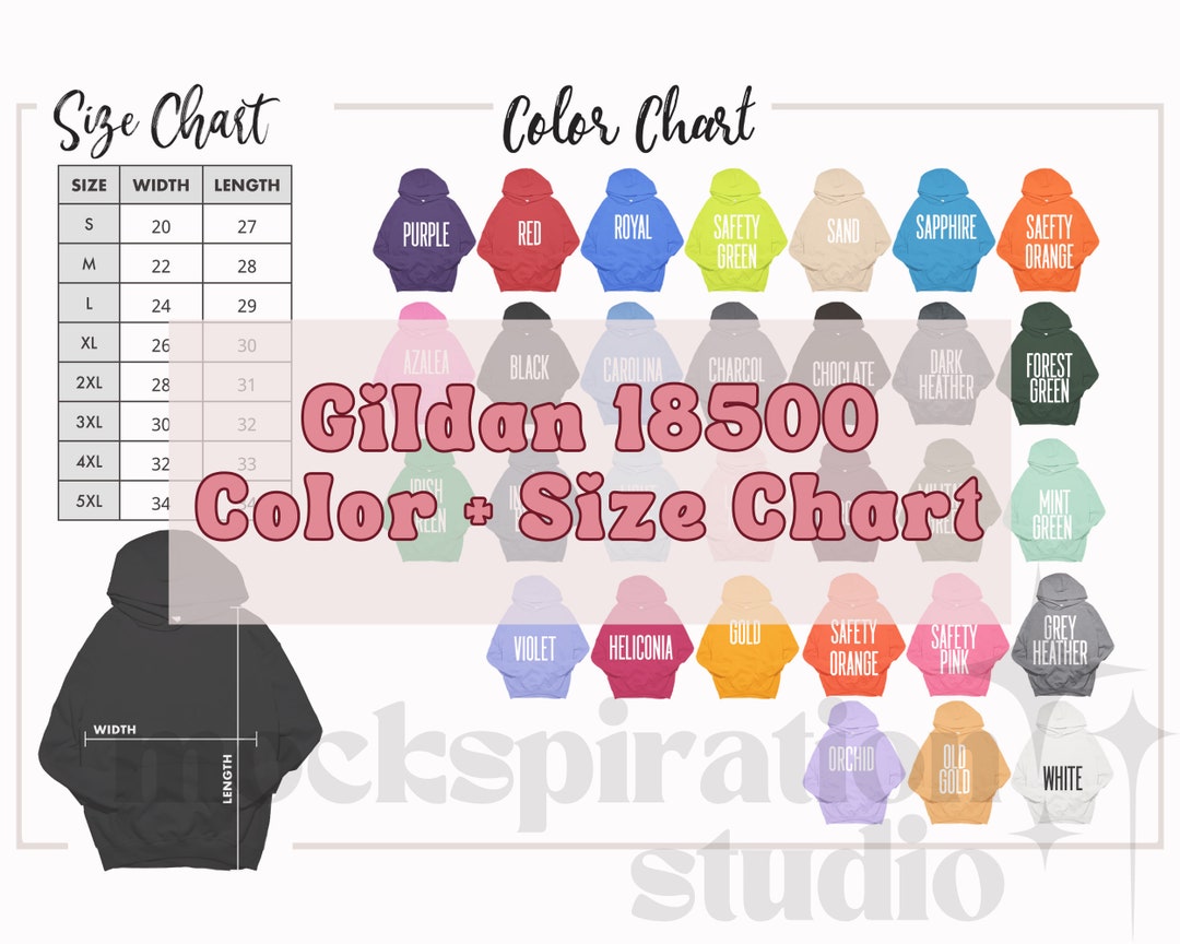 Buy Gildan 18500 G180 Color Chart Size Chart Bundle Unisex Online in ...
