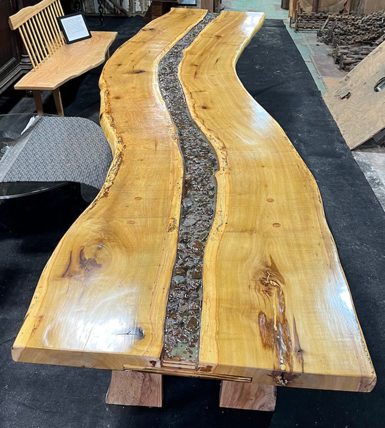 Thirteen Foot Double Curved Yellow Poplar Textured River Table - Etsy