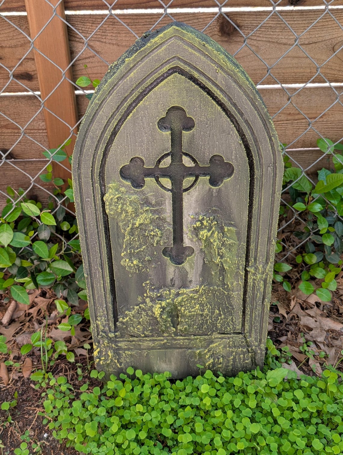 Gothic Cross Gravestone Prop – Custom Faux Moss Finish - Etsy