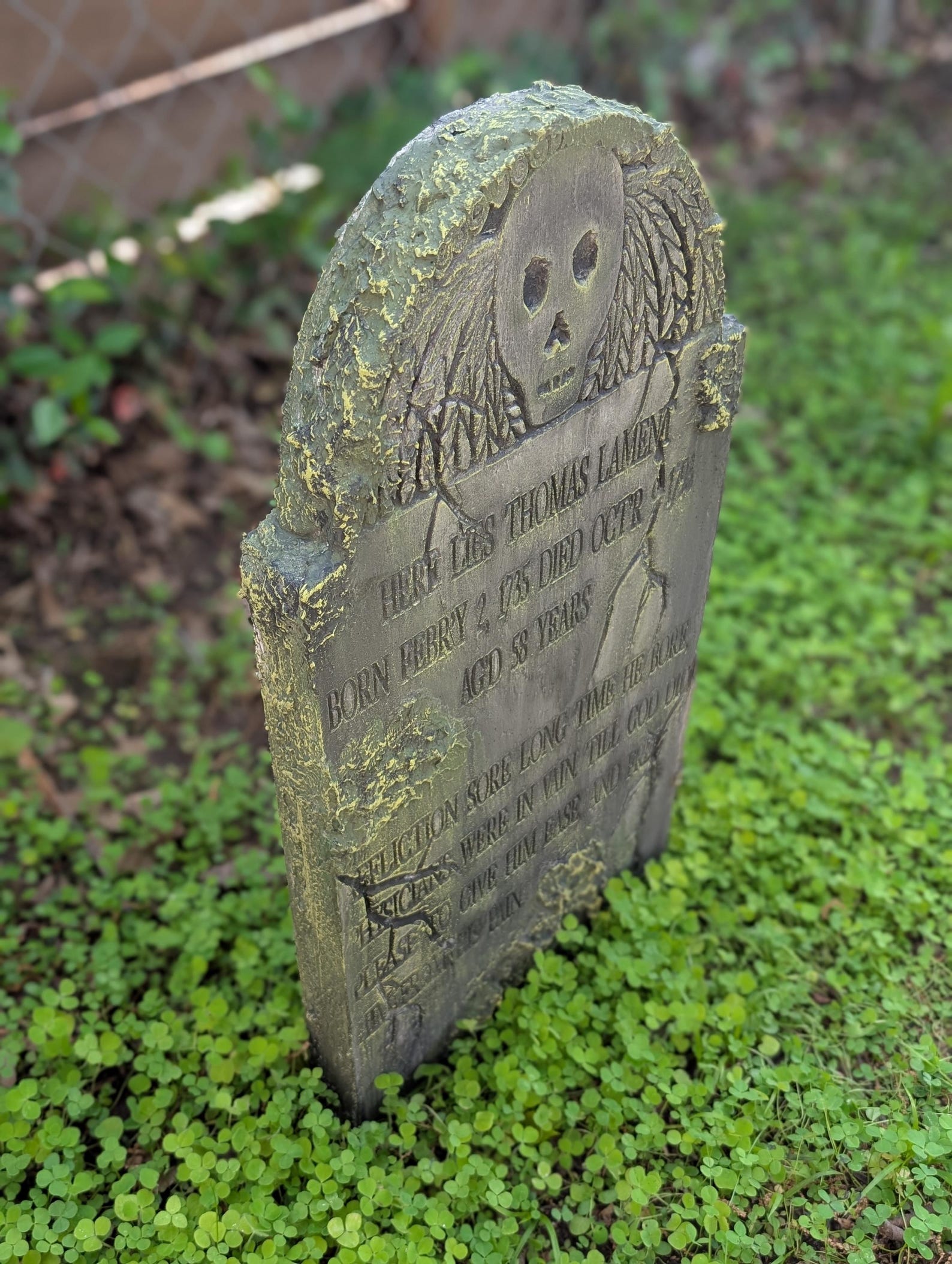 Cracked Colonial Winged Skull Gravestone – Custom Name & Faux Moss ...