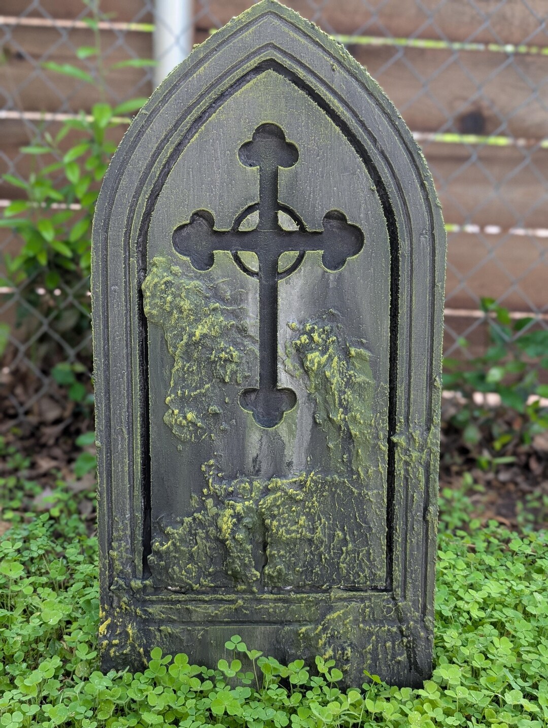 Gothic Cross Gravestone Prop – Custom Moss Finish - Etsy