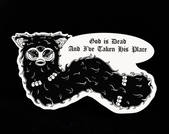 Cursed Long Furby Kills God. Deranged. Holographic Sticker - Etsy