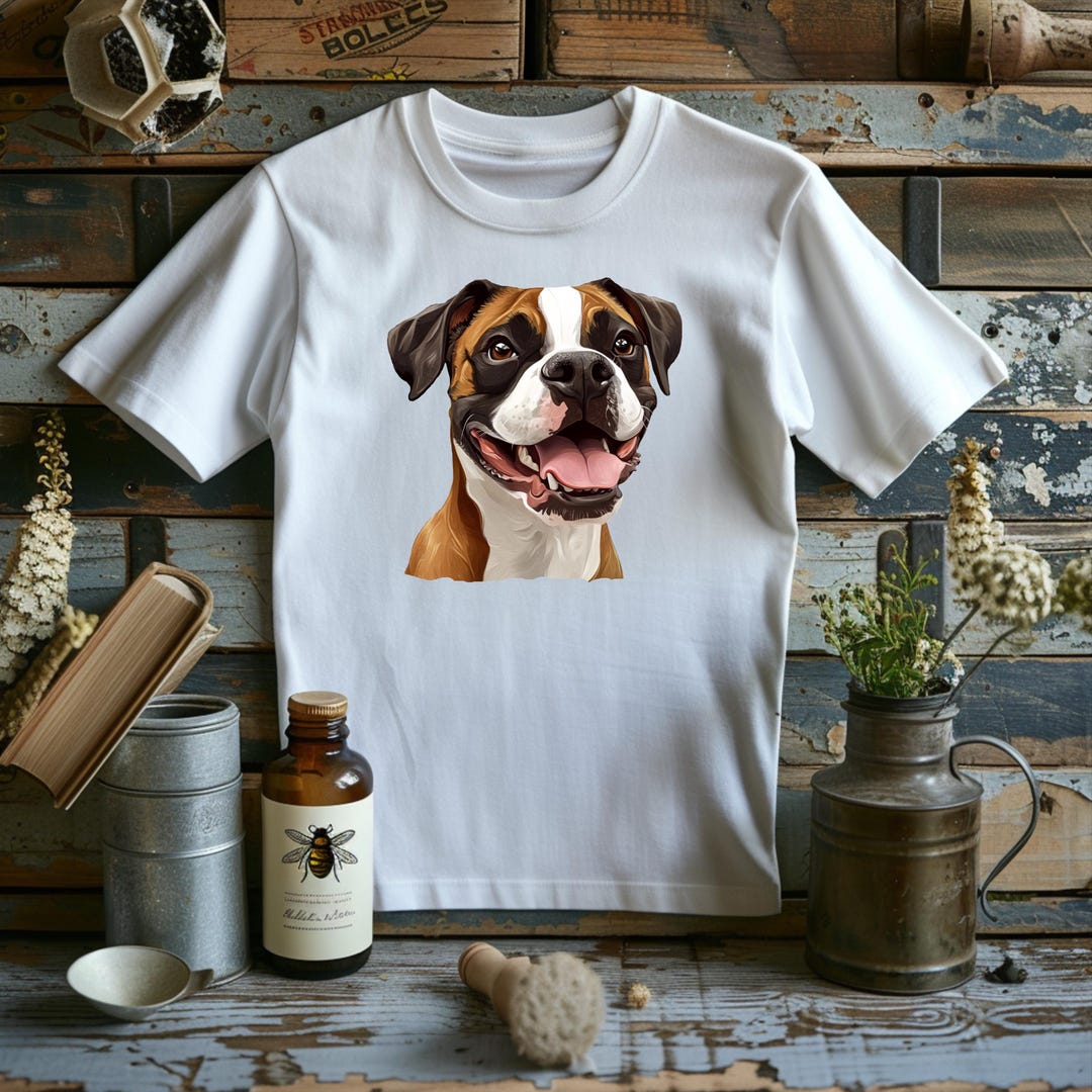 Boxer Graphic T-shirt Playful Dog Lover Tee Fashionable Casual Wear ...