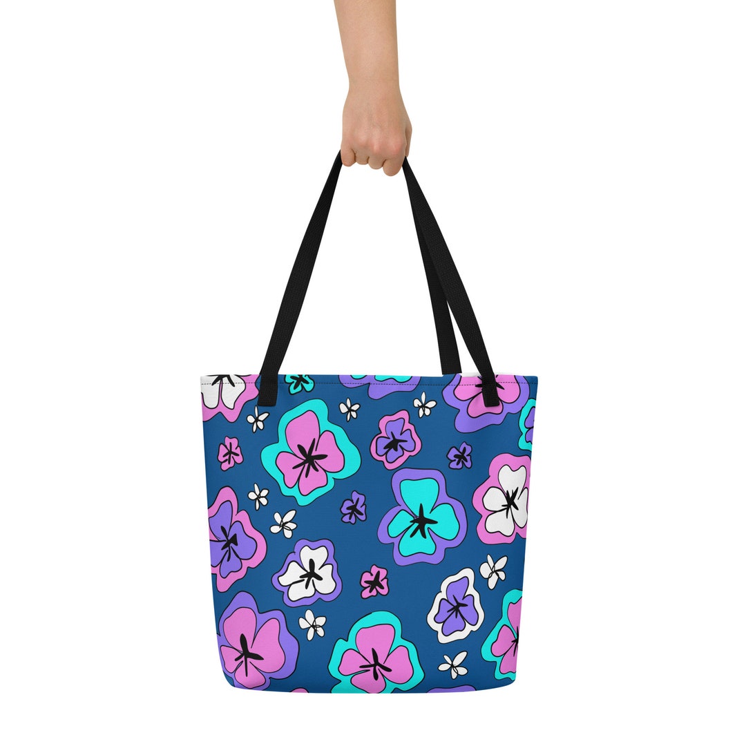 Personalized Large Tote Bag in Bright Floral Design - Etsy