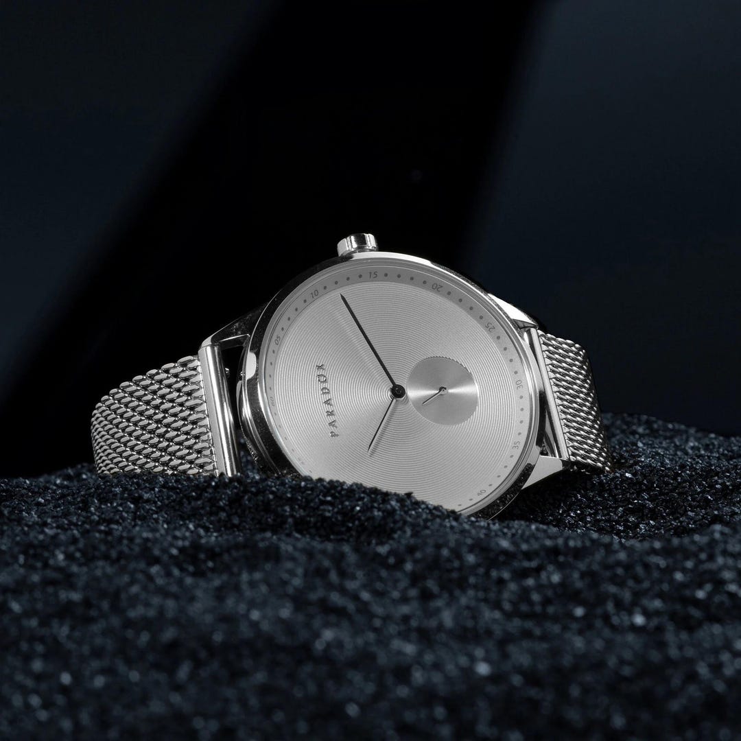 Mens Silver Watch Minimalist Silver Dial With Mesh Band Paradox - Etsy