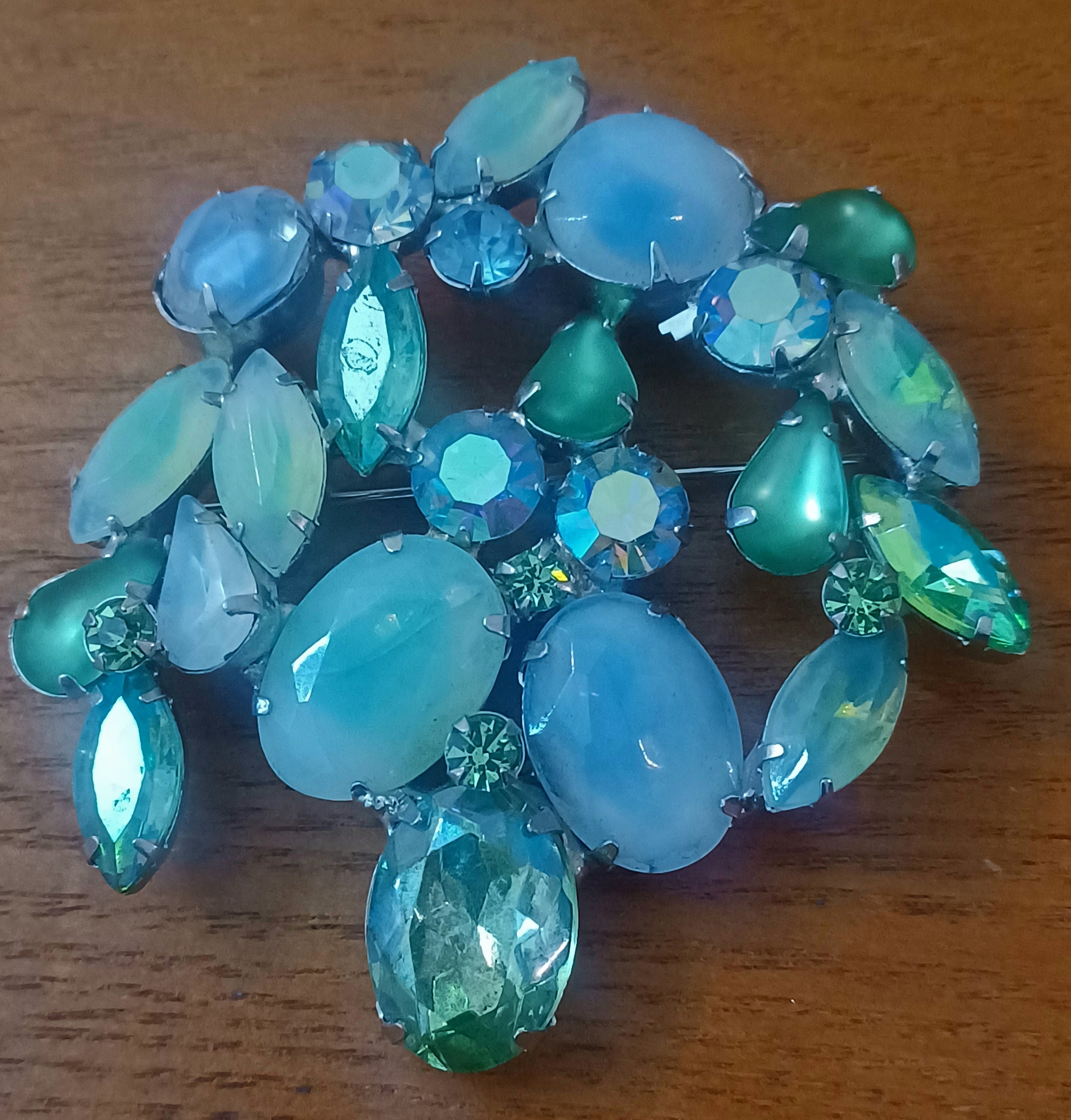 Stunning Vintage Large Kramer of New York Brooch Blue Green Iridescent ...