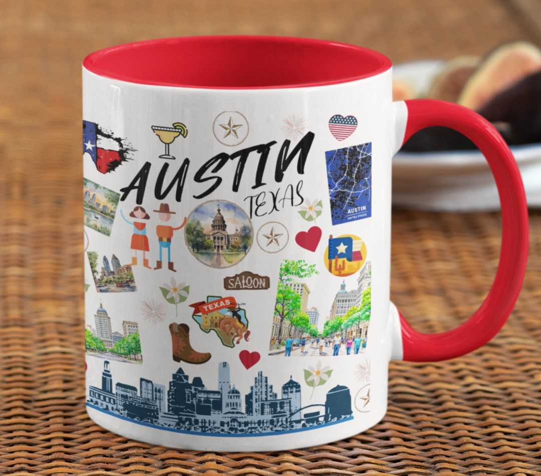 Austin, Coffee Mug Hip Souvenir and Texan Urban Vibe Cup Birthday Gift ...