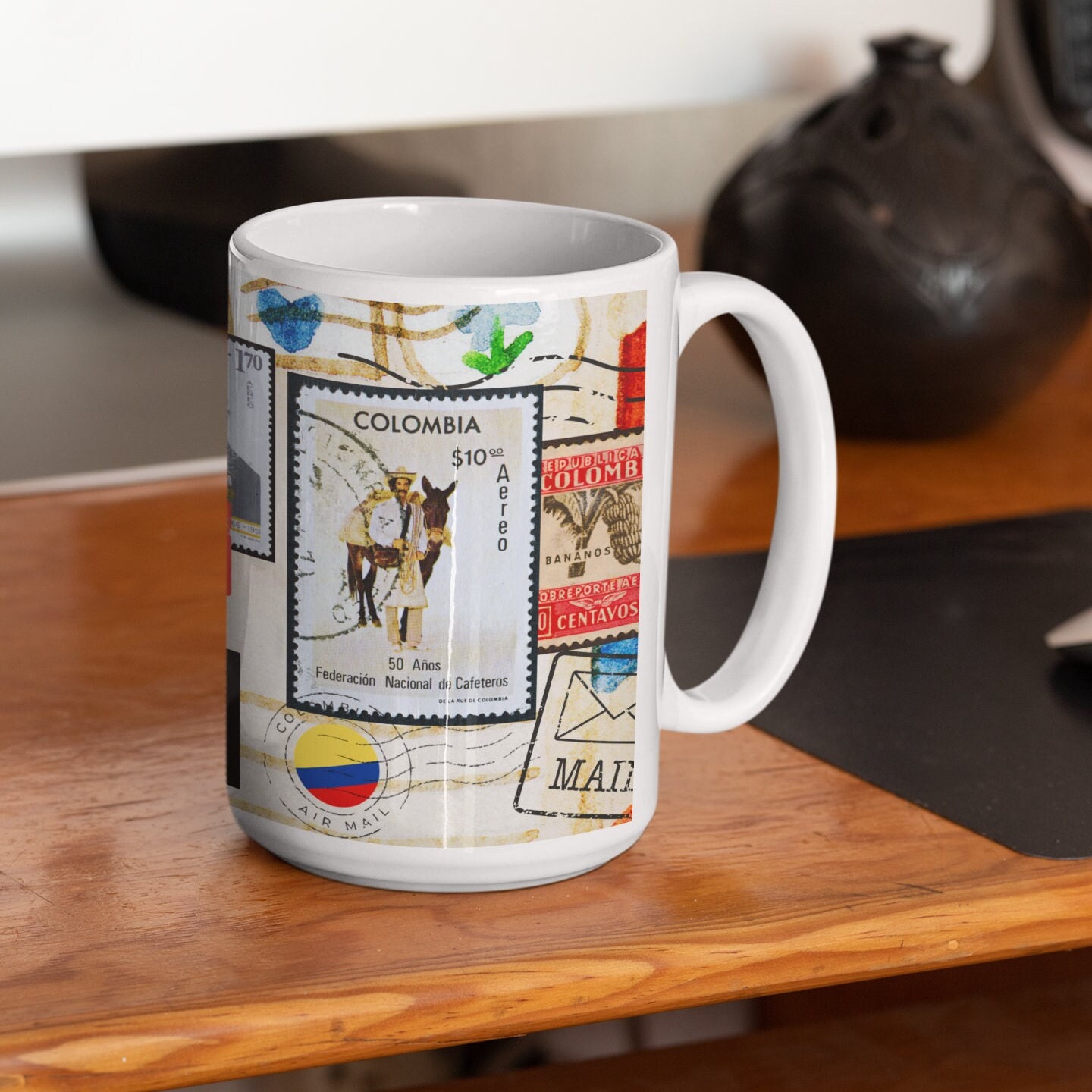 Colombia Coffee Mug With Vintage Colombian Post Stamps Images, Colombia ...