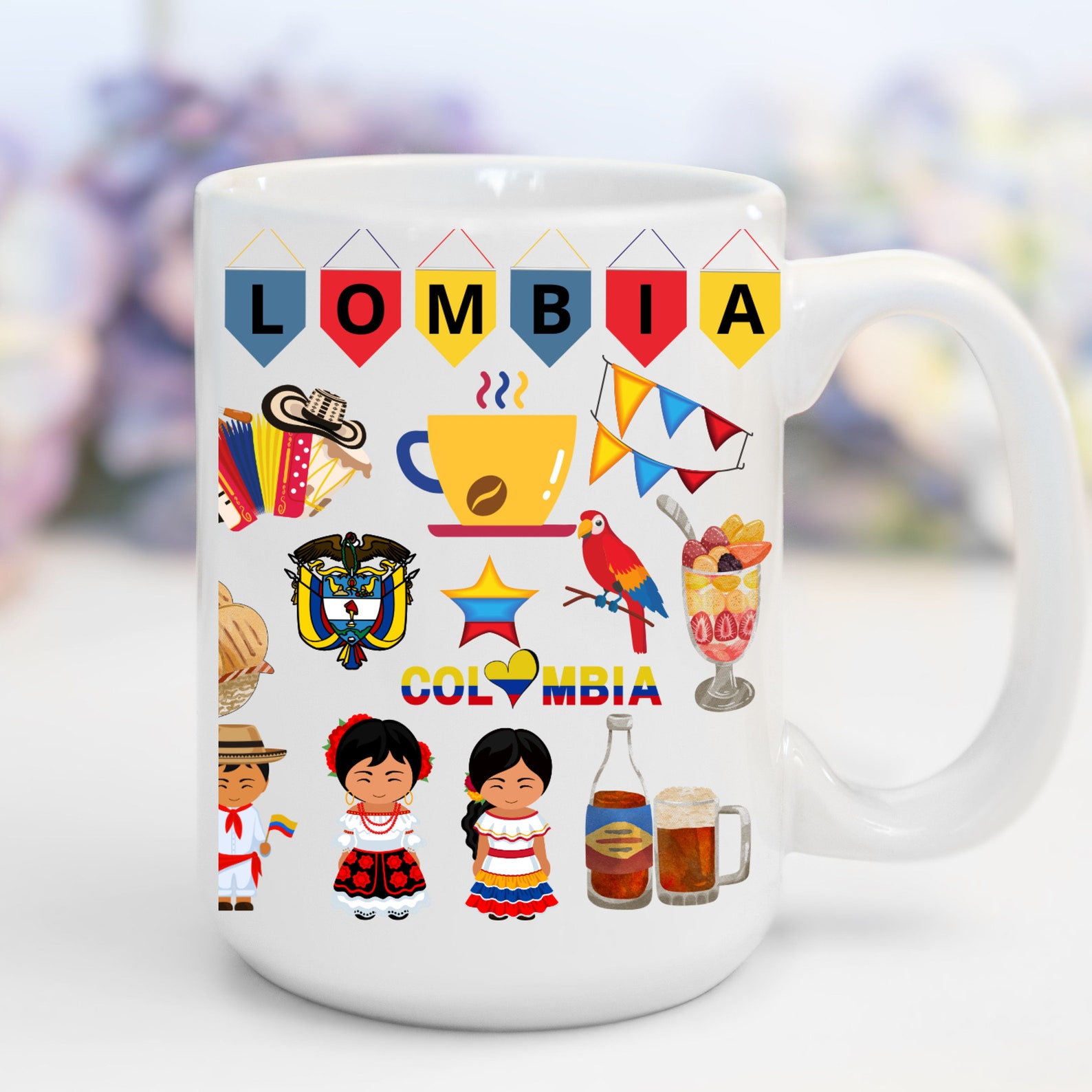 Colombia Coffee Mug, Souvenir Cup With Traditional Colombian Images ...