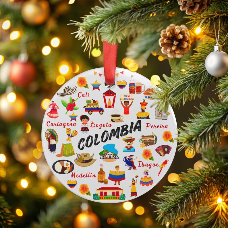 Personalized Colombia First Christmas Engaged Ornament - Colorful ...