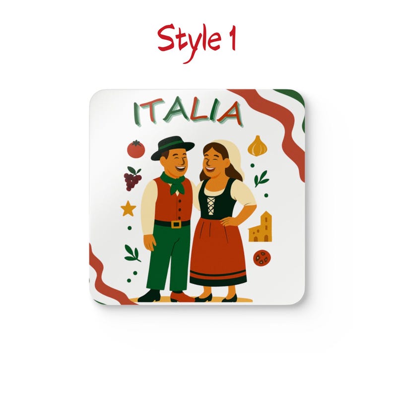 Italian Coaster Set of 4, Matching Cork Coasters, Italian Folk Art ...