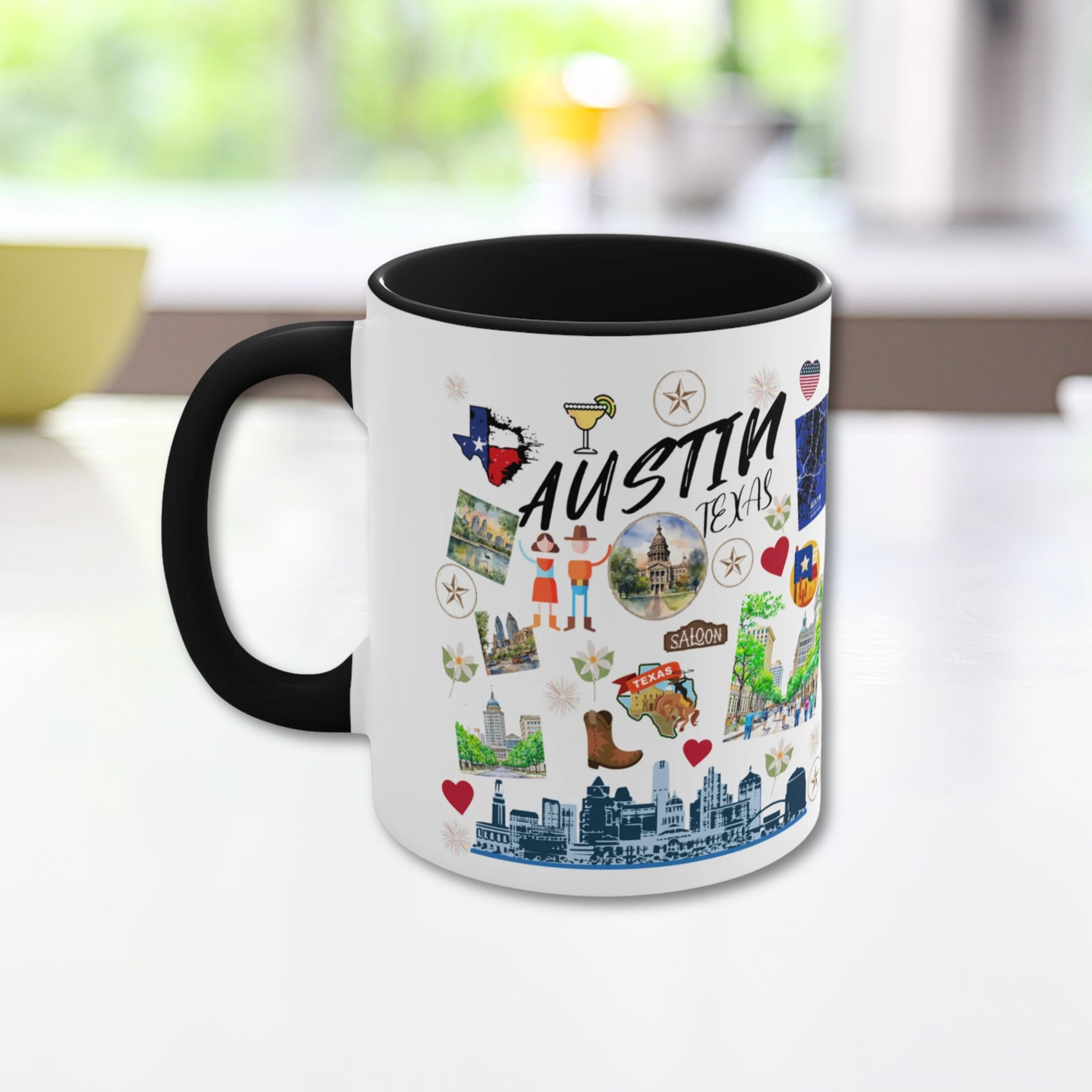 Austin, Coffee Mug Hip Souvenir and Texan Urban Vibe Cup Birthday Gift ...