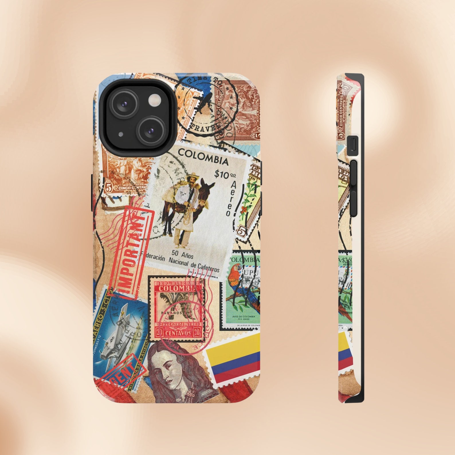 Colombian Vintage Postage Stamps iPhone Case, Custom Phone Protector ...