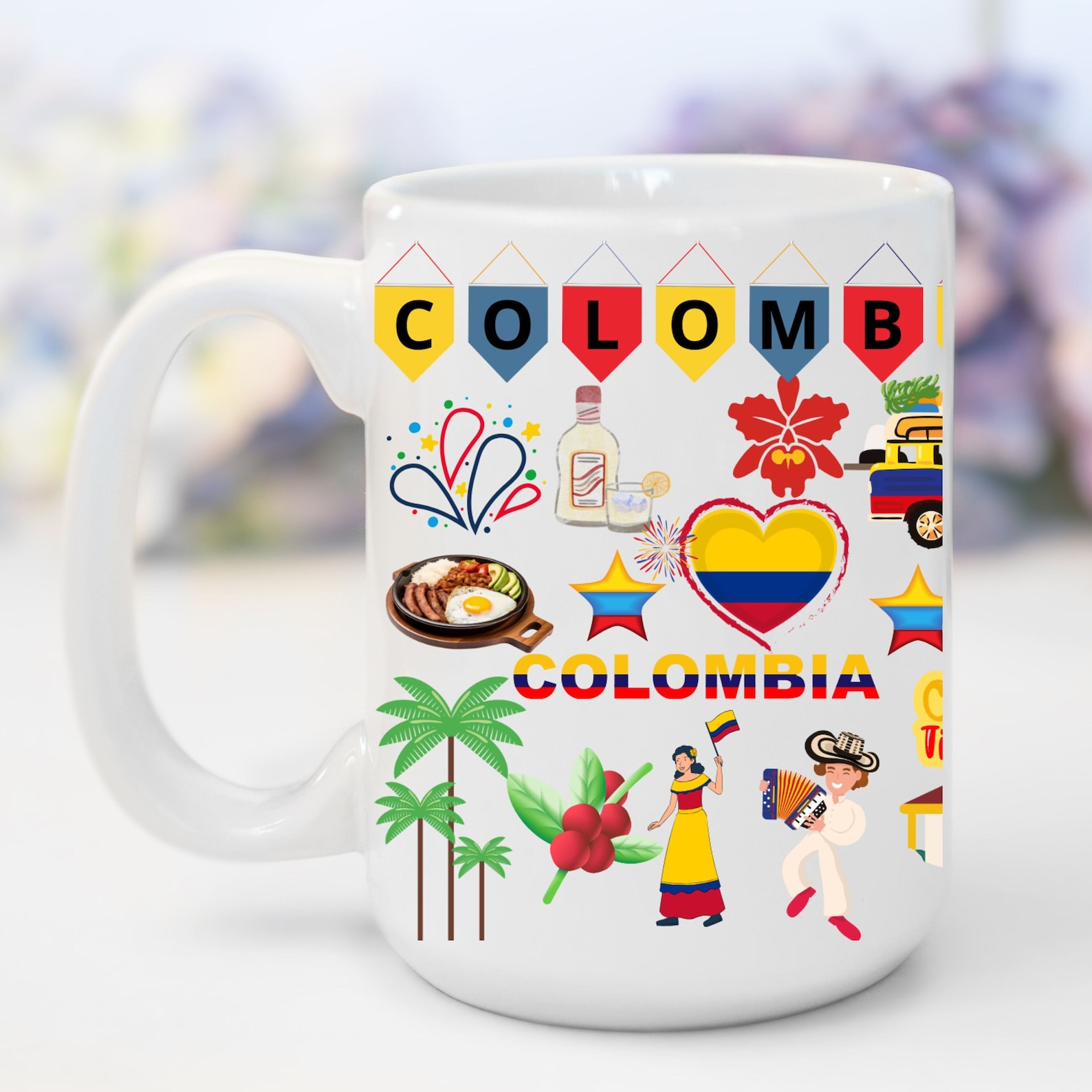Colombia Coffee Mug, Souvenir Cup With Traditional Colombian Images ...