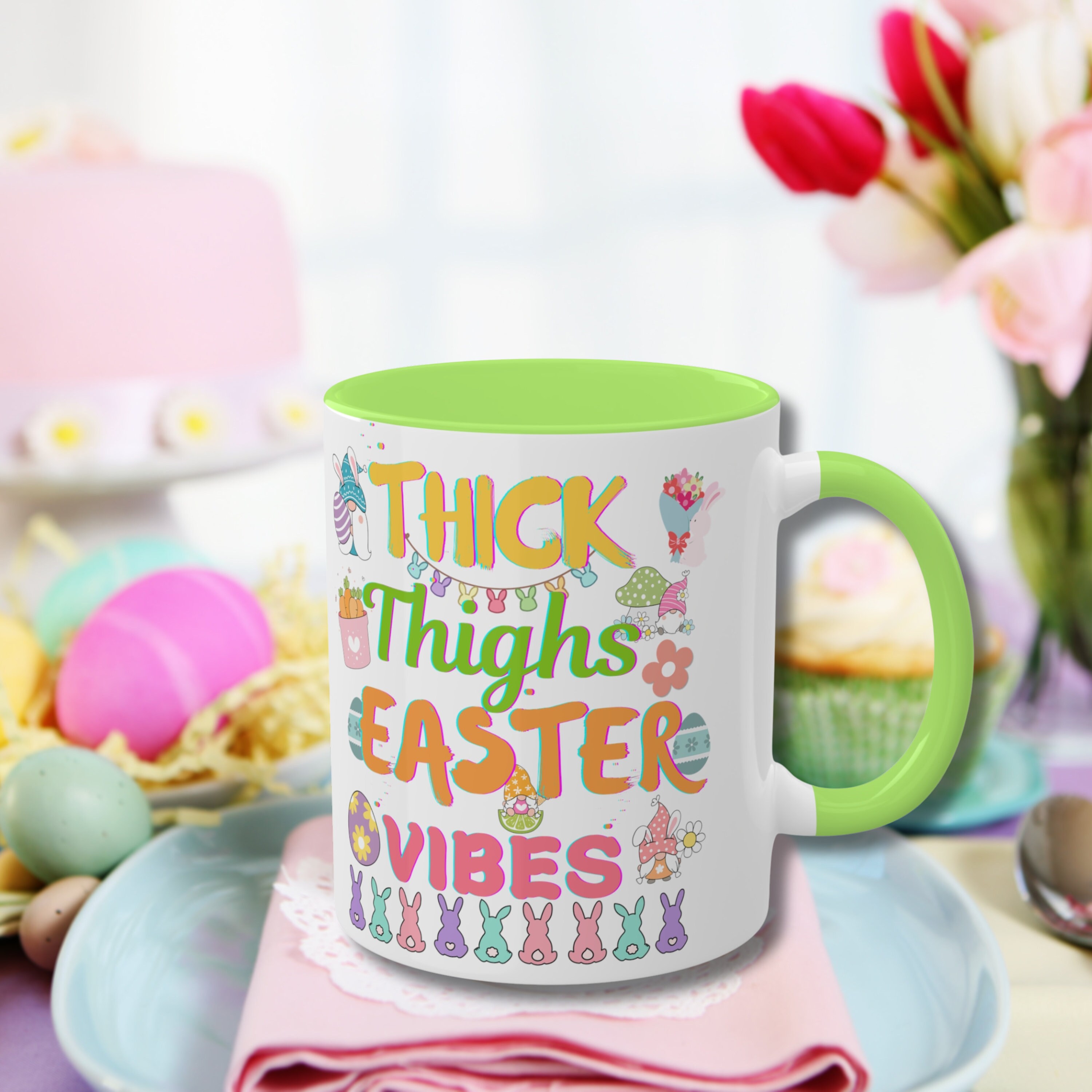 Easter Coffee Colorful Mug 11 Oz Fun Thick Thighs Easter Vibes Design Gift for Her, Perfect for ...