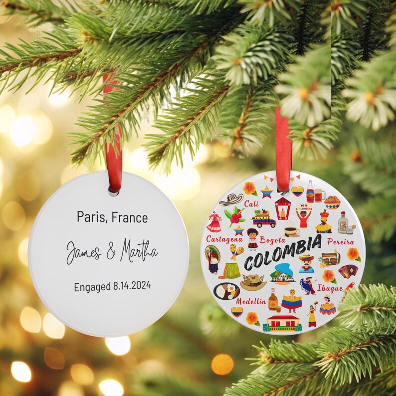 Personalized Colombia First Christmas Engaged Ornament - Colorful ...