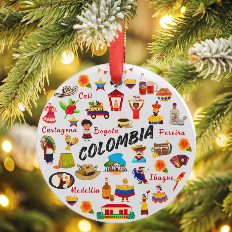 Personalized Colombia First Christmas Engaged Ornament - Colorful ...